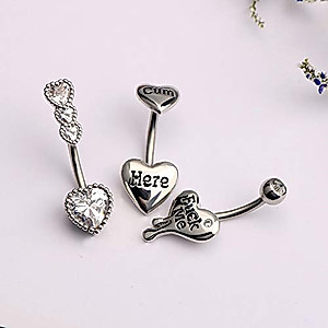 OUFER 3PCS Belly Button Rings 316L Surgical Steel Heart Shaped Letter Navel Rings Belly Piercing Jewelry