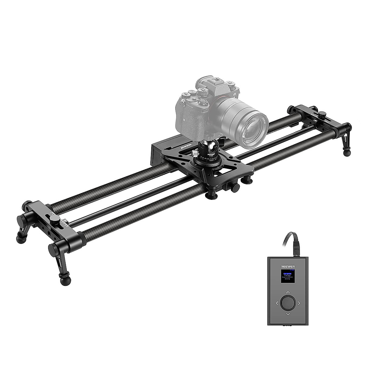NEEWER Motorized Camera Slider, 31.5"/80cm Carbon Fiber Dolly Rail Slider with Remote Control, Support Video Mode, Time Lapse Photography, Horizontal, Tracking and 120° Panoramic Shooting (VS-80CC)