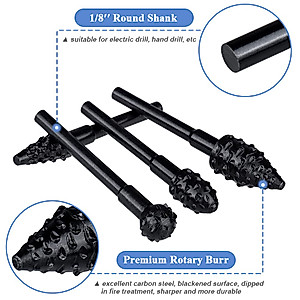 Mesee 10 Pieces Rotary File Rasp Set, 3mm(1/8") Round Shank Rotary Burrs Carbon Steel Carving File Rasp Twist Drill Bits Electric Ginder Rasp Accessory for Woodworking Drilling Engraving
