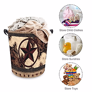 Rustic Western Country Texas Star Cowboy Cowgirl Round Laundry Hamper Storage Basket Waterproof Coating Organizer Bin For Clothes Toys