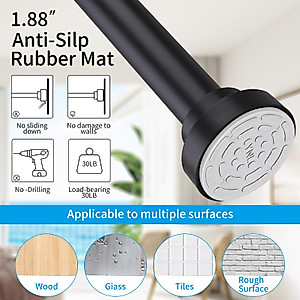 YNL Shower Curtain Rod 34-82 (2.8-6.8ft) Inches with 12Pcs Shower Curtain Rings, Adjustable Shower Rod No Drilling, Non-Slip, Never Rust, Stainless Steel, Suitable for Bathroom Window, Matte Black