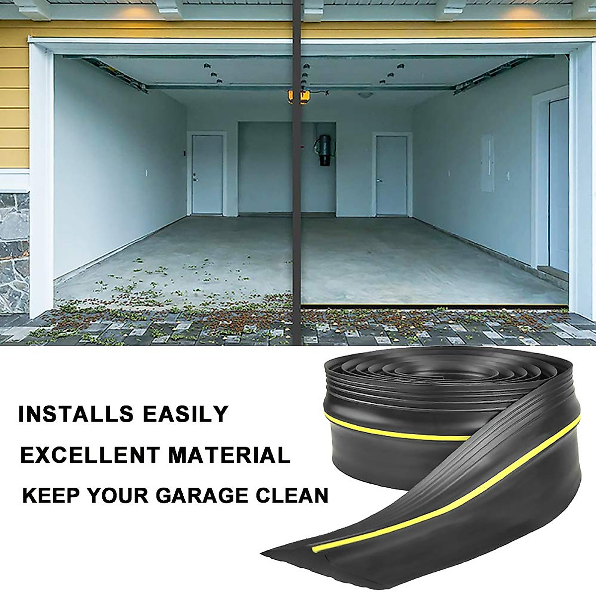 Universal Garage Door Bottom Threshold Seal Rubber Strip with Adhesives, DIY Weatherproof Weather Stripping Replacement (16FT)