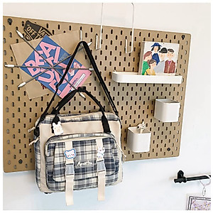 Kawaii Backpack with Plush Bear Pendant, Cute Plaided Japanese Ita Handbag Crossbody Shoulder Bag Aesthetic Tote Bag (Black)