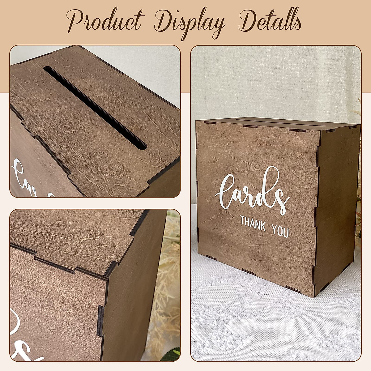 OurWarm Wedding Card Box with Slot, Wood Gift Card Box for Wedding Reception, Rustic Wooden Envelope Money Box for Wedding Party Birthday Bridal Shower Baby Shower Graduation Decorations