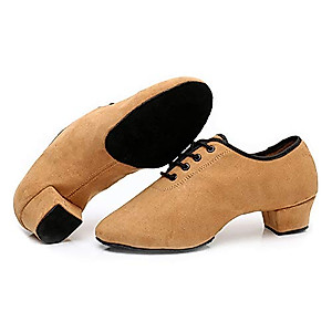 RUYBOZRY Women&Men's Latin Dance Shoes Ballroom Oxford Dance Practice Teaching Shoes Modern Dance Sneakers,NJB3210-Suede-3-Beige,US8