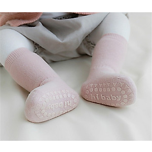 BEHELE Baby Non Slip Grip Socks Toddler Knee High Anti Skid Crew Slipper Crawling Socks for Girls Boys Newborn (M(1-3T))
