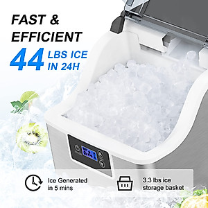 HUMHOLD Nugget Ice Maker Countertop, 44Lbs Pebble Ice Per Day, 24Hrs Preset Program with Automatic Self Cleaning Function, Mini Pellet Ice Cubes Maker Machine for Home/Kitchen/Office/RV