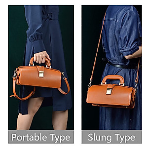 Erivis genuine leather handbag cowhide doctor bag brown shoulder bag buckle women's bag (Orange)