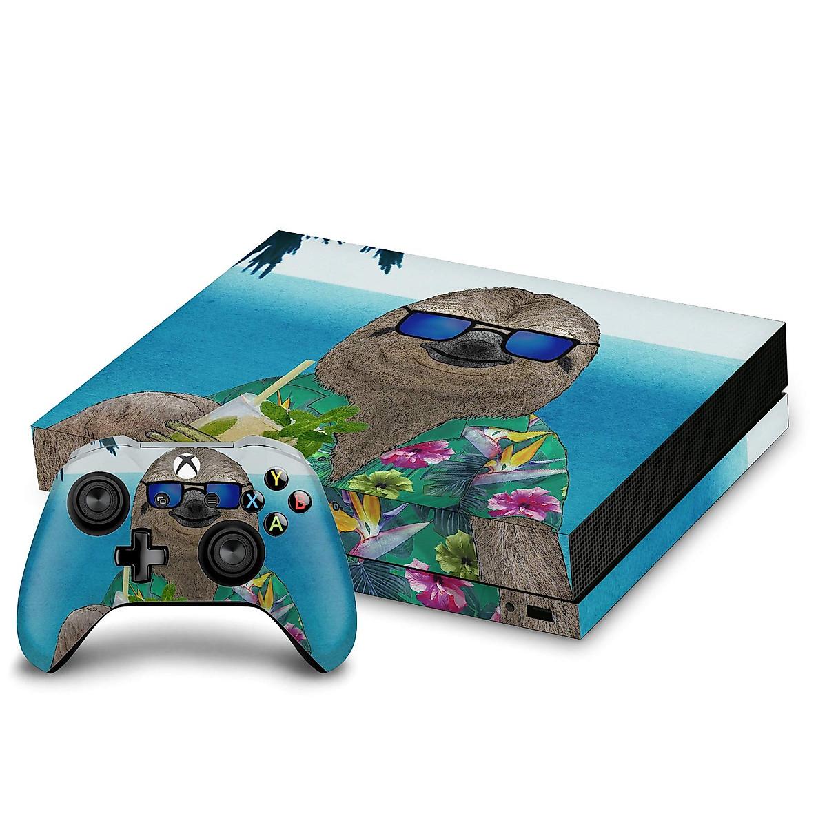 Head Case Designs Officially Licensed Barruf Sloth In Summer Art Mix Vinyl Sticker Gaming Skin Decal Cover Compatible With Xbox One X Console and Controller Bundle
