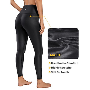 CRZ YOGA Butterluxe Matte Faux Leather Leggings for Women 25" - High Waisted Stretch Ankle Leather Pants Pleather Tights Faux Leather Black Small