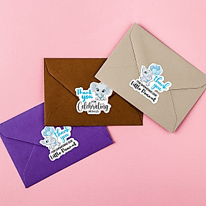 Cute Thank You for Celebrating with Us Blue Elephant Boy Thank You Stickers Labels,Elephant Party Sticker for Elephant Theme Boy Birthday Party Favor Label Decorations