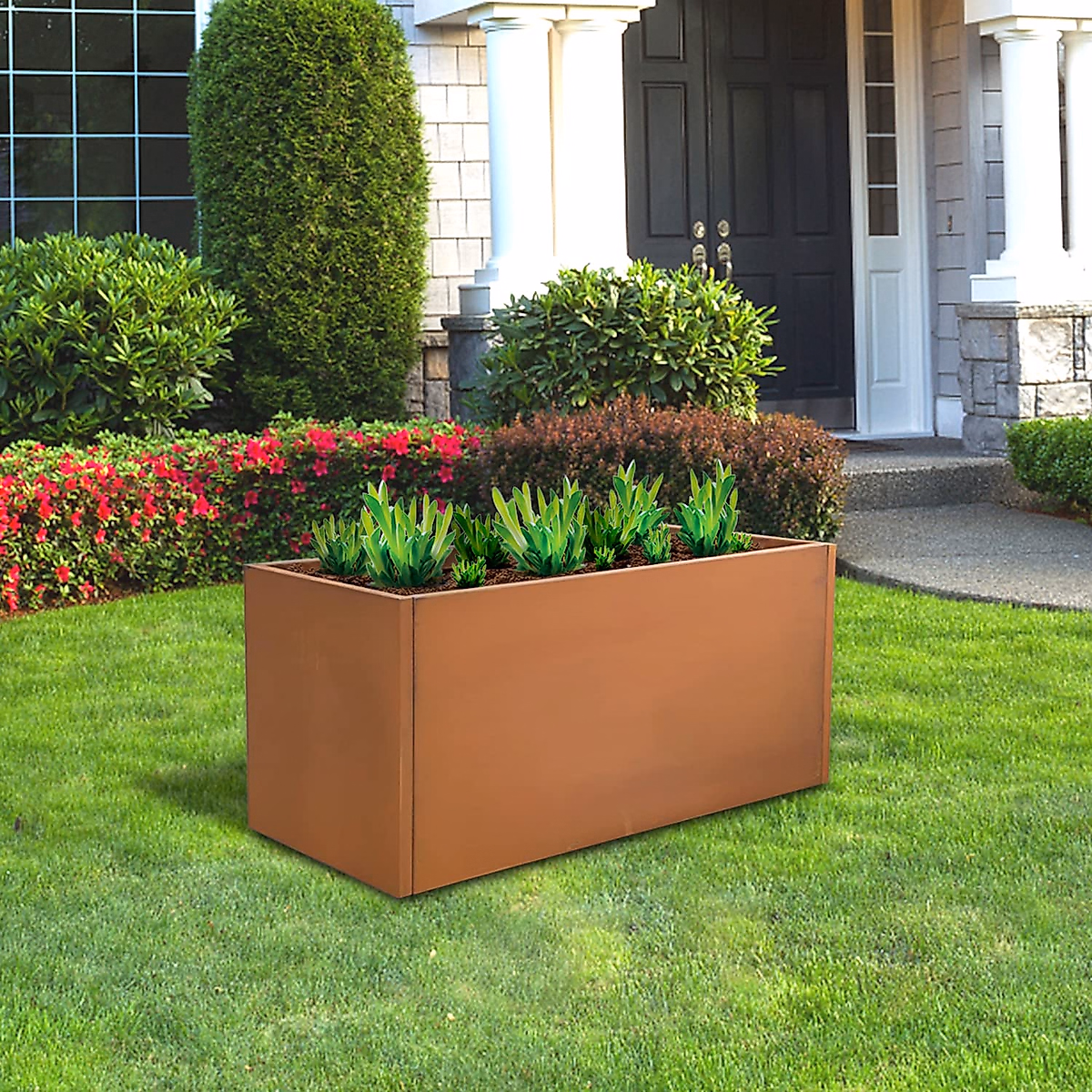 GZGNEEVL Corten Steel Planter Box Metal Outdoor Large Rectangular Rustic Durable Antique Detached for Commercial Residential Patio Deck and Backyard 36" x 12" x 16"