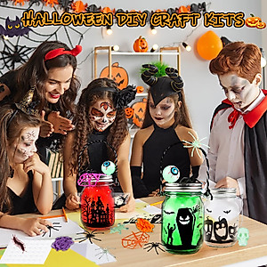 Halloween Crafts for Kids, 4 PCS Halloween Mason Jar with Accessories for DIY Craft, Halloween Art Party Favor Supplies, Halloween Decoration Trick or Treating, Classroom Halloween Art Activities