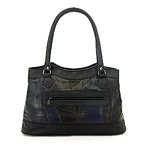 Women's Black Multi-color Patchwork Lambskin Leather Shoulder Bag Fashion Handbag Cross-Body Purse Satchel Designer Ladies Tote TASSINI (color)