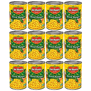 Del Monte Diced Mango in Extra Light Syrup, Canned Fruit, 12 Pack, 15 oz Can, Yellow