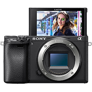 Sony a6400 Mirrorless Camera (ILCE-6400/B) + 64GB Card + Card Reader + Case + Flex Tripod + Hand Strap + Memory Wallet + Cap Keeper + Cleaning Kit (Renewed)