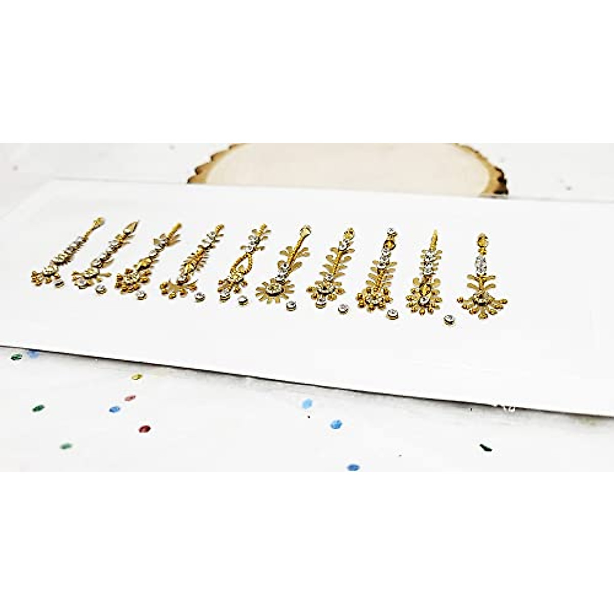 Angelic BINDI Set. Gold Face Gems Jewels. 10 Bindis and 9 Studs. Gift for Her.