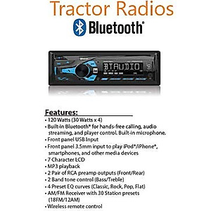 Compatible Kubota Tractor Direct Connect Stereo Radio MP3 AM FM USB Aux Bluetooth Remote RTV-1100 RTX-1100C Harness Plug B2650 RTV RTX