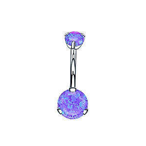 VOJO G23 Titanium Belly Button Rings Cubic Zircon Opal Hypoallergenic Threaded 14G Diamond Navel Body Piercing Jewelry Birthstone for Women (14G 5mm+8mm, Claw Dark Purple Opal)