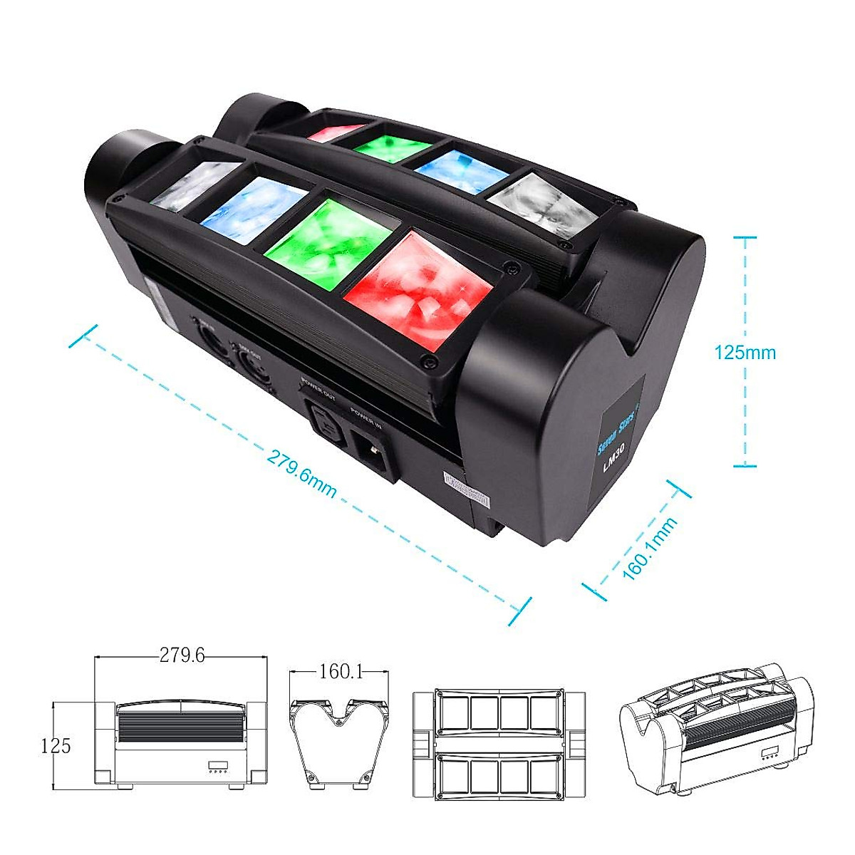 Seven Stars Moving Head DJ Light, 8 Beams Spider LED Stage Light, Master-Slave/DMX/Sound/Auto Control Modes, RGBW 4 in 1 Spotlighting for Wedding, Karaoke, Disco, Light Show and Events(1 Packs)