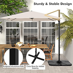 Tangkula 9.5 FT Cantilever Patio Umbrella, Outdoor Square Offset Umbrella with 360癛otation, Heavy Duty Patio Hanging Umbrella with Cross Base for Garden Deck Pool Backyard (Beige)
