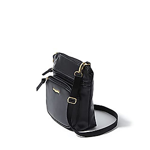 Baggallini Womens Modern Pocket Vegan Leather Crossbody, Black W/Gold Hardware Vegan Leather, One Size US