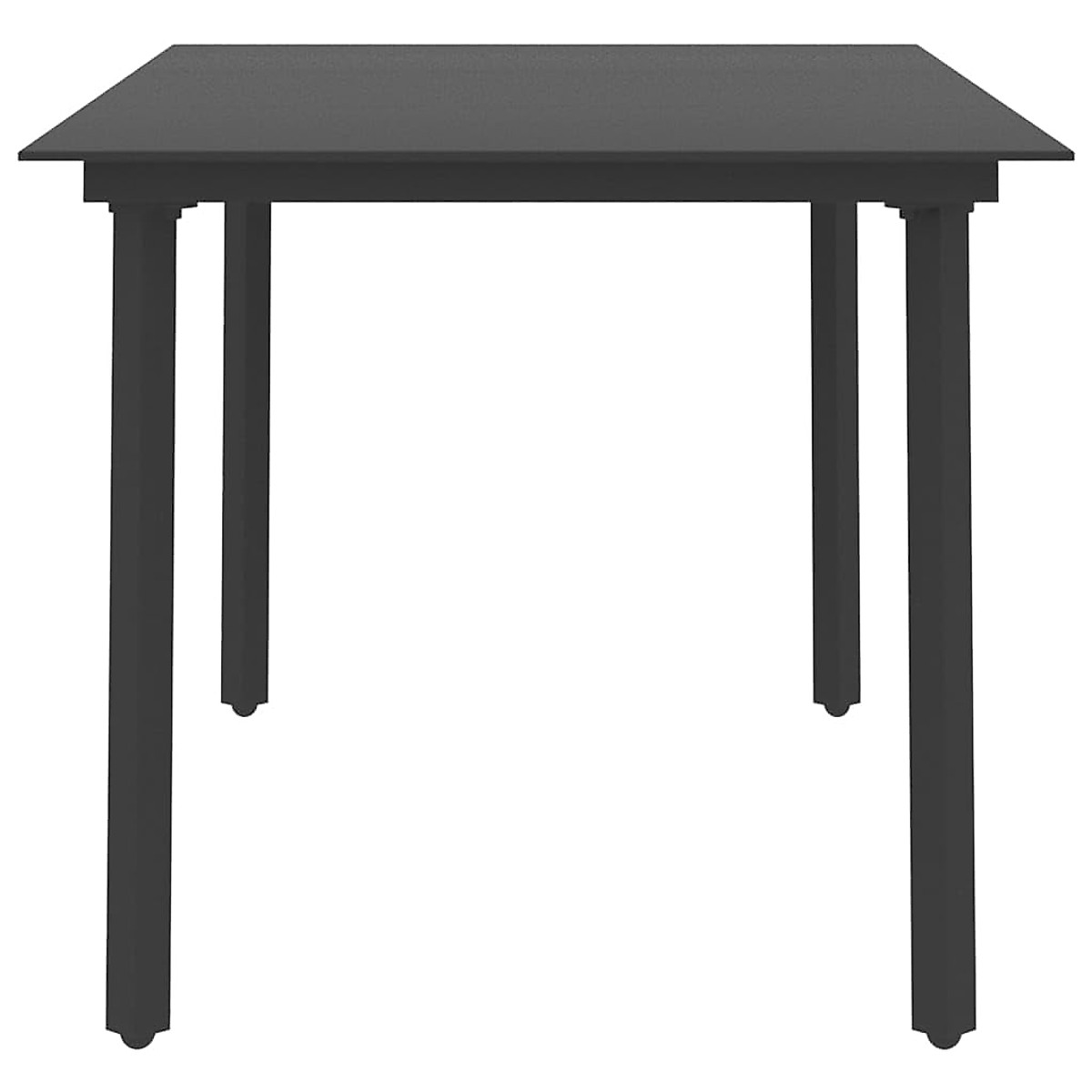 vidaXL Modern Patio Dining Table in Black - Outdoor Furniture with Powder-Coated Steel Frame and Glass Top - 59.1"x31.5"x29.1"
