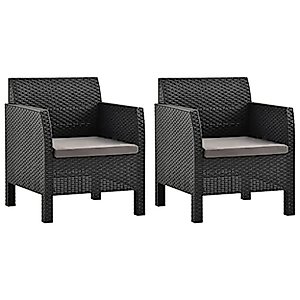 ZQQLVOO Patio Chairs with Cushions,Armchair,Dining Chairs,Leisure Chairs,Garden Chairs,for Swimming Pools,Decks,Gardens,Backyards,2 pcs PP Rattan Anthracite