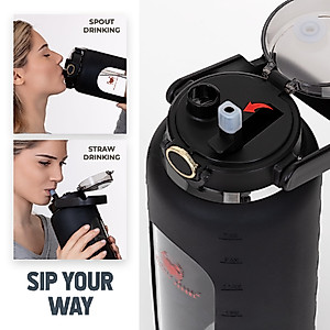 Leakproof 64 oz Glass Water Bottle - Borosilicate Large Glass Water Bottle with Straw, Silicone Sleeve and Time Markers, Half Gallon Jug, Suitable for Travel, Sports, Gym, and Daily Intake