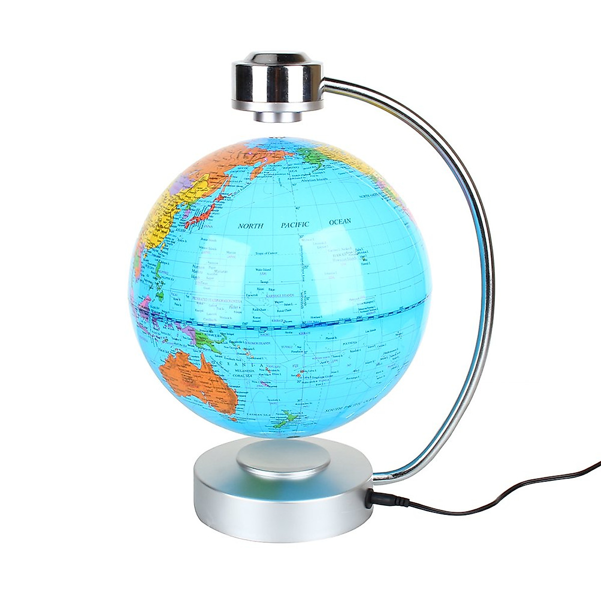 Floating Globe, Office Desk Display Magnetic Levitating and Rotating Planet Earth Globe Ball with World Map, Cool and Educational Gift Idea for Him - 8" Ball with Levitation Stand (Blue)