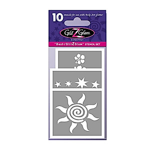 Best of GlitZGlam Stencit Set, Body Adhesive and Glitter Tattoo Kit Original - with 6 Large Glitters & 12 Stencils - HYPOALLERGENIC and DERMATOLOGIST TESTED! - for boys & Girls. Children Tattoos by Gl