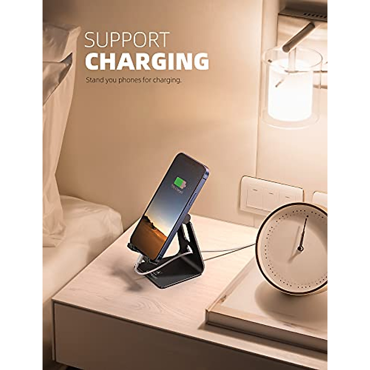 Adjustable Cell Phone Stand, Lamicall Desk Phone Holder, Cradle, Dock, Compatible with iPhone 14, Plus, Pro, Pro Max, 13 12 X XS,4-8" Phones, Office Accessories, All Android Smartphone, Black