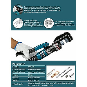 Hand Operated Hydraulic Crimping Tool Range 12 AWG-2/0 AWG for Cable Lugs Hydraulic Crimping Crimper Wire Terminal Lug Tool with 9 Pairs of Dies