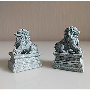 livelyfish Asian Fu Foo Dogs Statues Mini A Pair of Guardian Lion Figurine Sandstone Pets Fish Tank Aquarium Landscape Ornaments Accessories Feng Shui Decorations, A