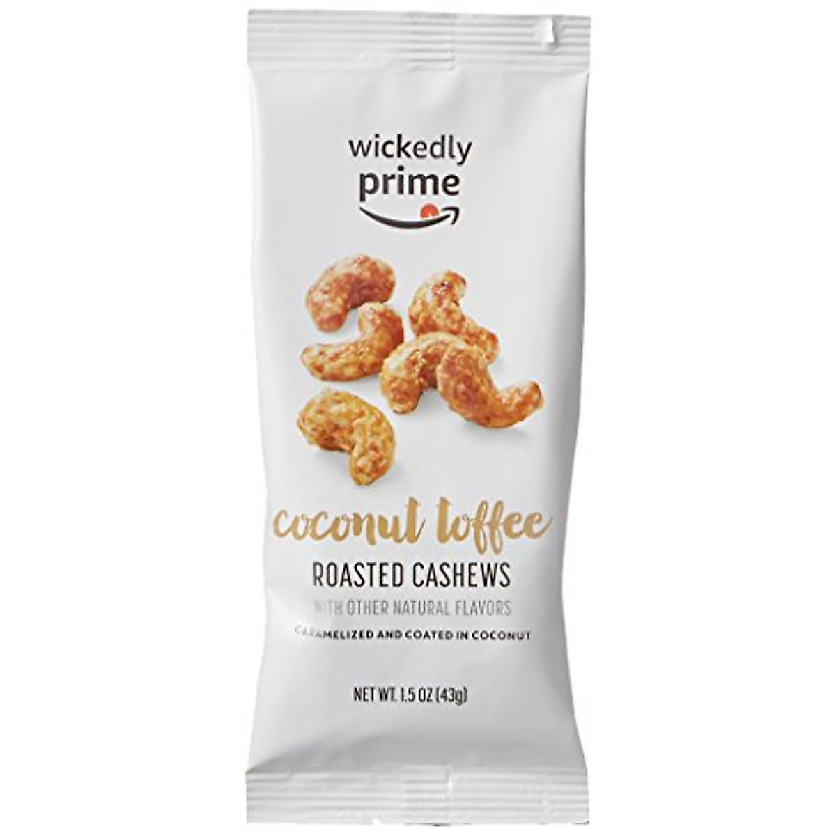 Amazon Brand - Wickedly Prime Roasted Cashews, Coconut Toffee, Snack Pack, 1.5 Ounce (Pack of 15) Package May Vary