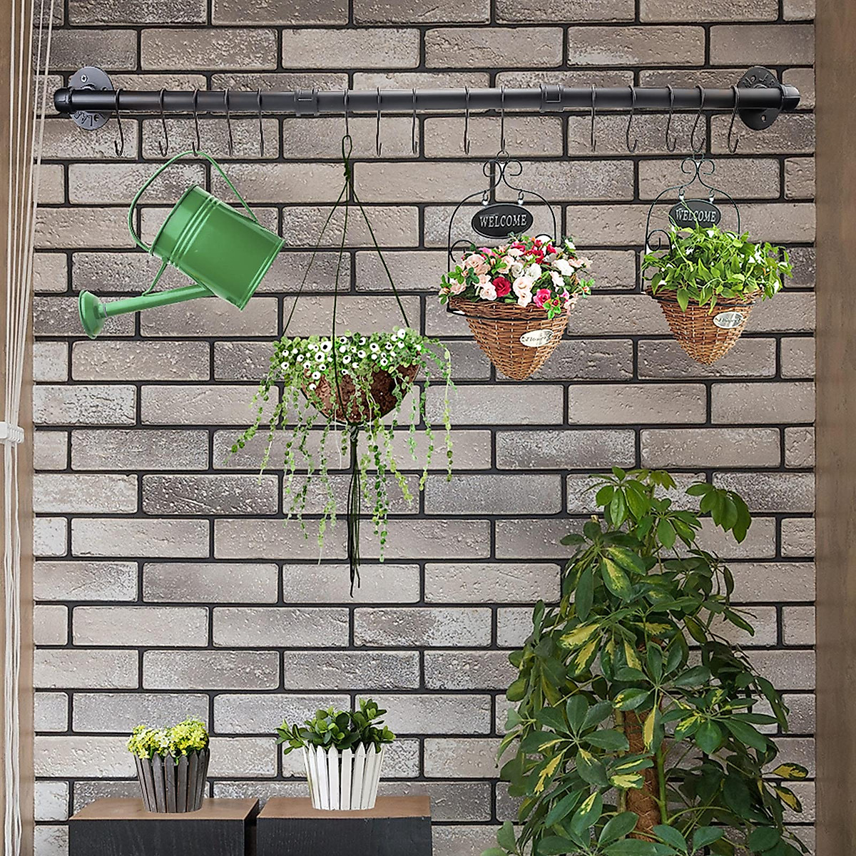 Tysun 47.4 Inch Industrial Pipe Pan Pot Rack Wall Mounted Iron Pipe Kitchen Hanging Rail Kitchen Utensil Cookware Holder Storage Organizer with 15 S Hooks