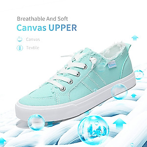 Obtaom Women's Play Fashion Sneaker Comfortable Canvas Slip on Shoes washed Canvas Flats（Light Green，US11）