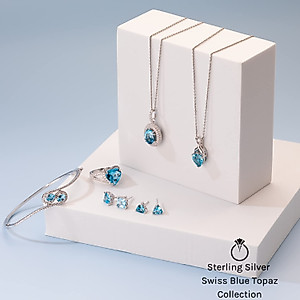 PEORA Swiss Blue Topaz Pendant Necklace for Women 925 Sterling Silver, Natural Gemstone, 3 Carats Heart Shape 9mm with 18 inch Chain