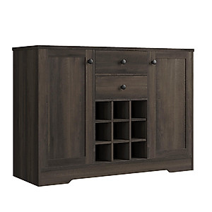 BOTLOG Buffet Sideboard Bar Cabinet with Storage, Farmhouse Coffee Bar Cabinet with 2 Drawers and Adjustable Shelves, 43.3’ Kitchen Buffet Storage Cabinet for Kitchen, Dining Room (Dark Brown)