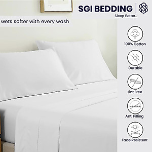 SGI bedding Luxury 4 Piece Egyptian Cotton Sheets King Size - 1000 Thread Count, 100% Cotton Sheets, 15" Deep Pocket Sheet Set, Breathable, Soft and Premium Cotton - White