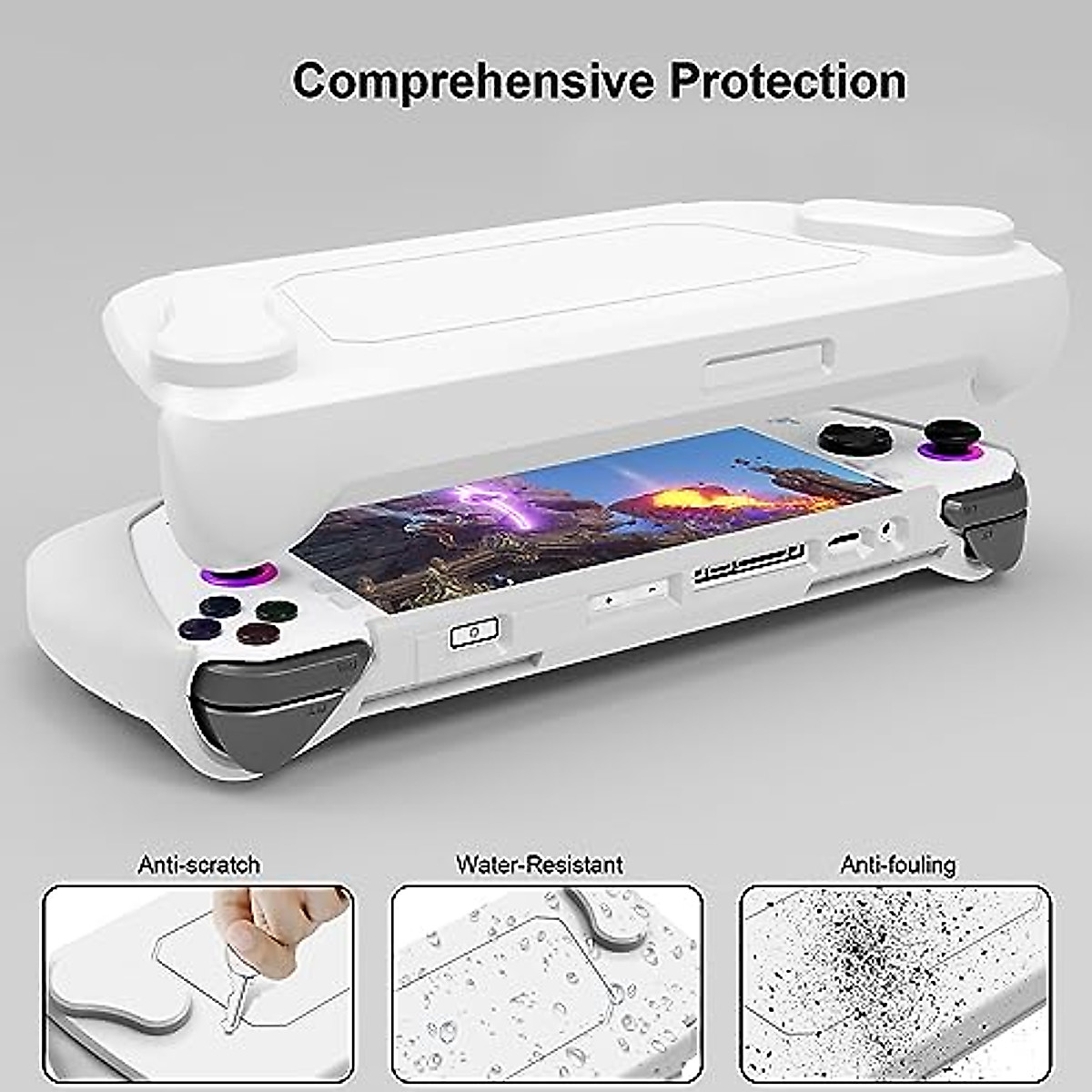 Protective Case Cover for ROG Ally Handheld, Game Console Skin Shockproof Protector Cover for ROGALLY with Stand Base Gaming Protective Case Accessories (White)