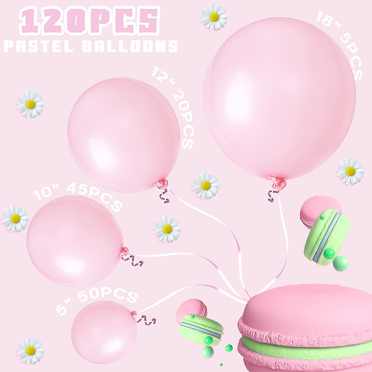 MOMOHOO Pastel Pink Balloons Garland - 120Pcs 18/12/5 Inch Light Pink Balloons Different Sizes, Macaron Baby Pink Balloons Arch for Girl Baby Shower, Gender Reveal Pink Latex Balloons Blush Ballons