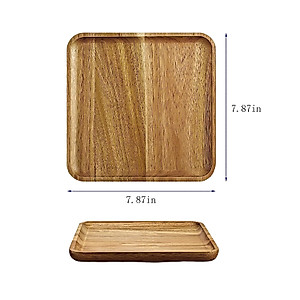 Linwnil Square Acacia Wood Plate,Wooden Trays Serving Platters Dinner Server Trays Dessert Cookie Snack Charcuterie Boards,7.8" x 7.8"
