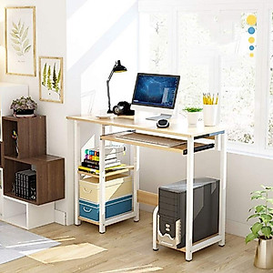 SMLJLQ Home Laptop Notebook Computer Desk, Computer Desk with Sliding Keyboard Tray Shelf and Lockers Home Office Furniture