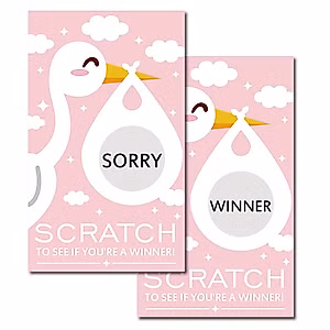 JIRIM-BEUTY Baby Shower Scratch Off Games - Pink Stork Lottery Ticket Raffle Card Game - Baby Shower Game - Party Activities - Girl Baby Shower - Pink Shower - Set of 50 - （JRM180）
