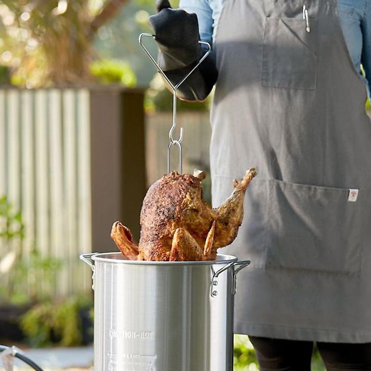 bbq777 Turkey Fryer Replacement Parts Accessory Kit for Deep Fry Pot Grill, for Deep Fryer Holder, Turkey Deep Fryer Hook, Turkey Fryer Hanger, Poultry Stainless Steel Frying Rack w/Aluminum Base