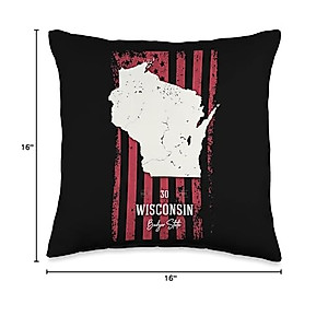 Wisconsin State Map USA Throw Pillow, 16x16, Multicolor