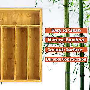 PURENJOY Bamboo Utensil Drawer Organizer Kitchen Utensils Cutlery Organizer in Drawer Kitchen Flatware Organizers for Drawer Cutlery Tray Organizer Silverware Holder Dividers with 5 Compartments