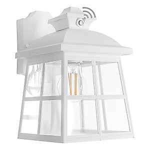 FUDESY Dusk to Dawn LED Outdoor Wall Lantern,White Plastic Photocell Sensor Porch Light with 8W 800LM Edison Filament Bulb,Exterior Wall Mount Light Fixture for Yard,Patio,Garage,FDS747EPSW1