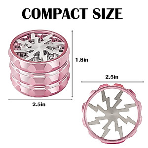 VRUPINZE 2.5 inch Large Grinder, Portable Aluminium Grinder with Clear Top, Pink